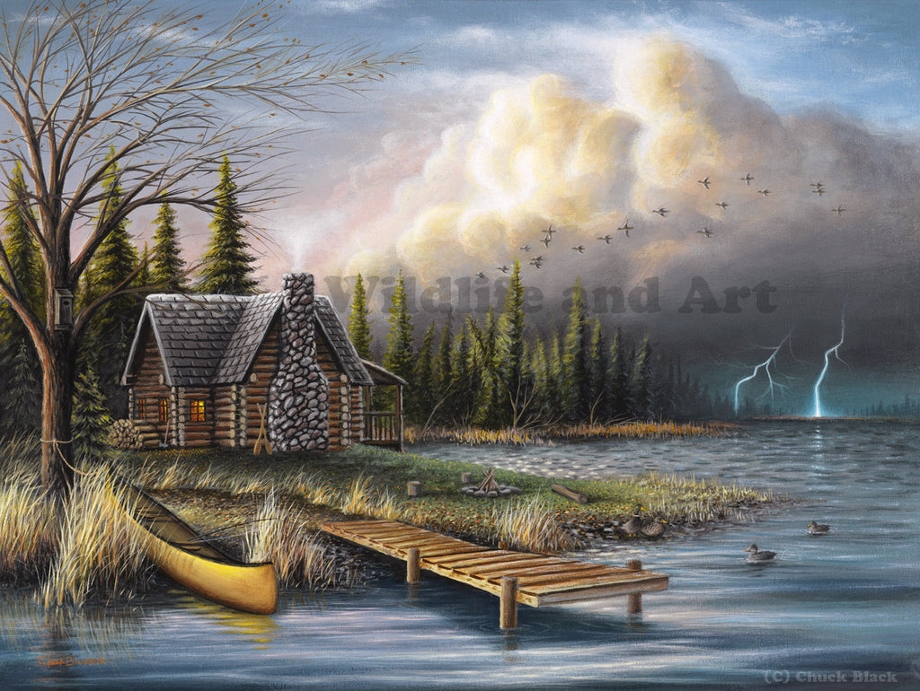 Original Rustic Cabin Painting - Original Art - "The Perfect Storm ...