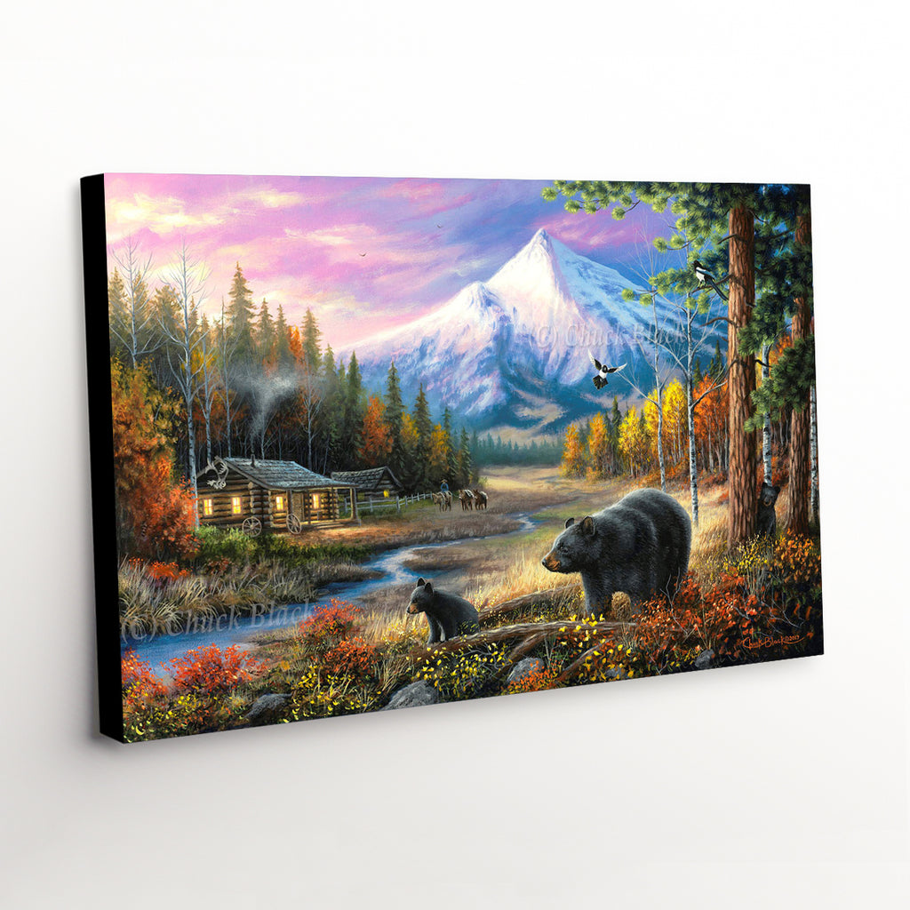 Rustic Cabin Landscape Canvas Art Print - "Routine Visitors" – Chuck ...