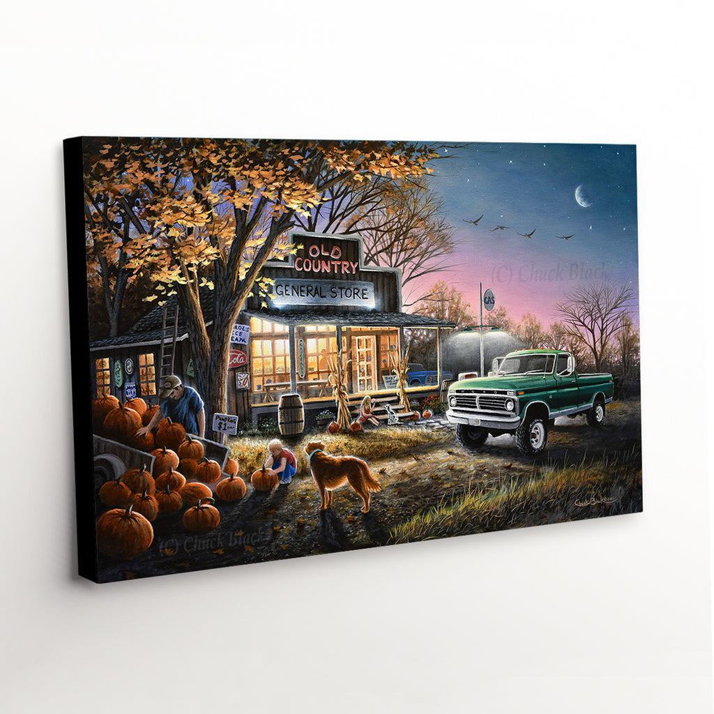 "The Harvest Moon" - Country Store Landscape Canvas Art Print – Chuck ...